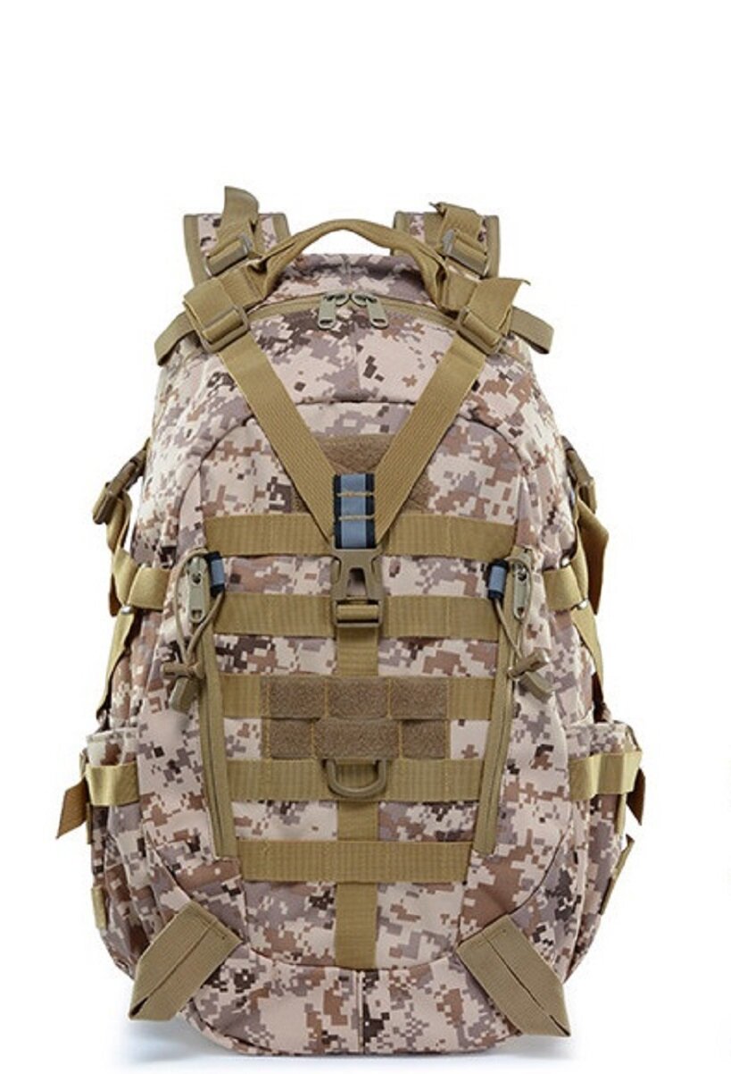 Рюкзак тактический походный. Грудная стяжка, мягкая спинка. Песчаный, 45 литров