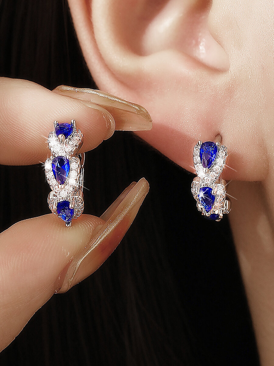 Серьги, горный хрусталь, циркон