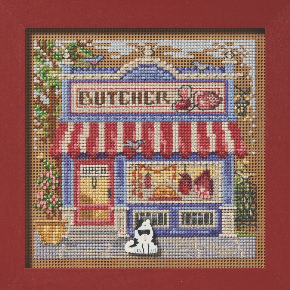 Набор для вышивания Mill Hill MH142516 Butcher Shop (Мясная лавка), Счетный крест, 13 x 13 см