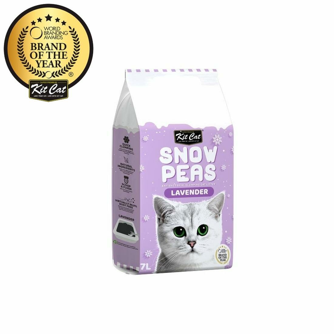 Kit Cat Snow Peas наполнитель для туалета кошки биоразлагаемый на основе горохового шрота с ароматом лаванды 7 л