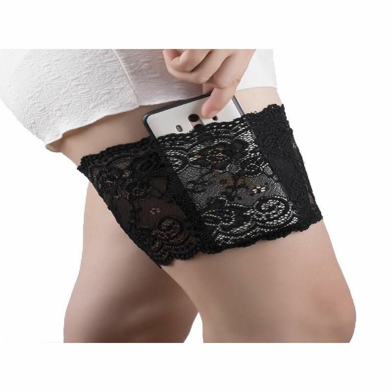 Нескользящий подвязочный кошелек с карманом для телефона, Черный цветок - 47 to 55