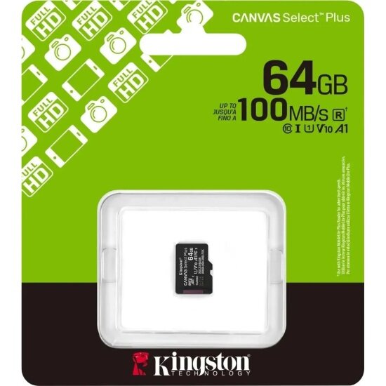 Карта памяти Kingston microSDXC 64Gb Canvas Select Plus Gen3 UHS-I U1 A1 100 Mb/s