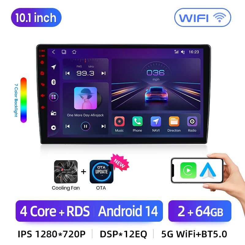 Junsun AI Wireless CarPlay Android Auto Авто Радио для Toyota Camry 8 50 55 2014 2015 2016-2017 4G GPS Smart Intelligent Systems (2GB 64GB) WIFI 10