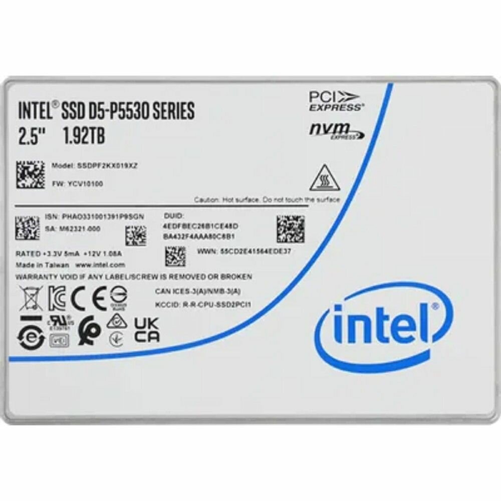 Intel накопитель SSD D5 - P5530 Series 1.92TB, 2.5in PCIe 4.0 x4, TLC SSDPF2KX019XZN1