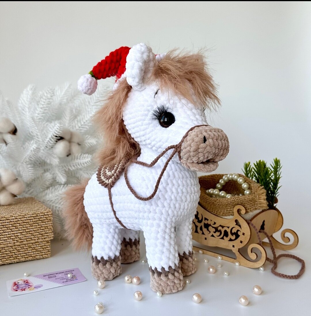 Мягкая детская игрушка Лошадка , вязаная крючком, ручная работа, 25 см