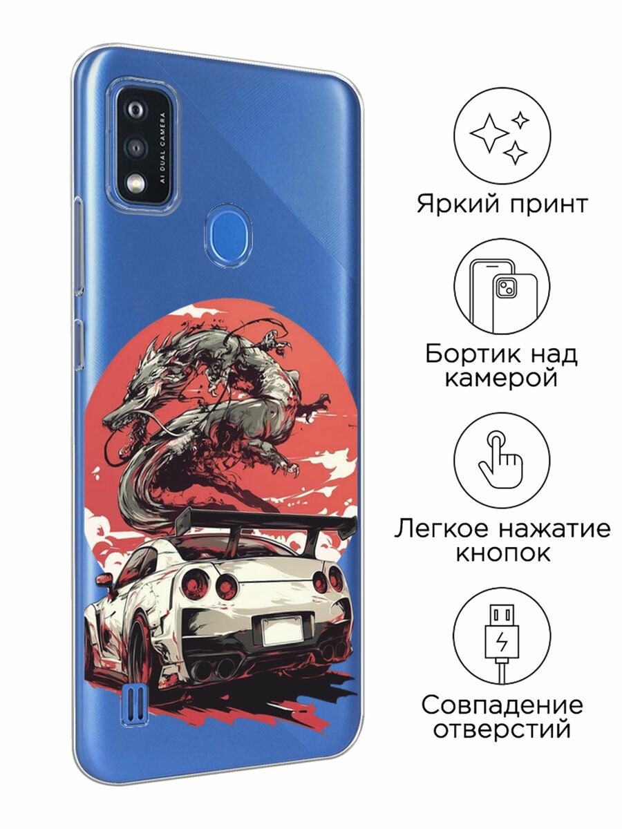 Чехол на ZTE Blade A51 / ЗТЕ Блейд А51 с принтом "Car and dragon", прозрачный — фото 1