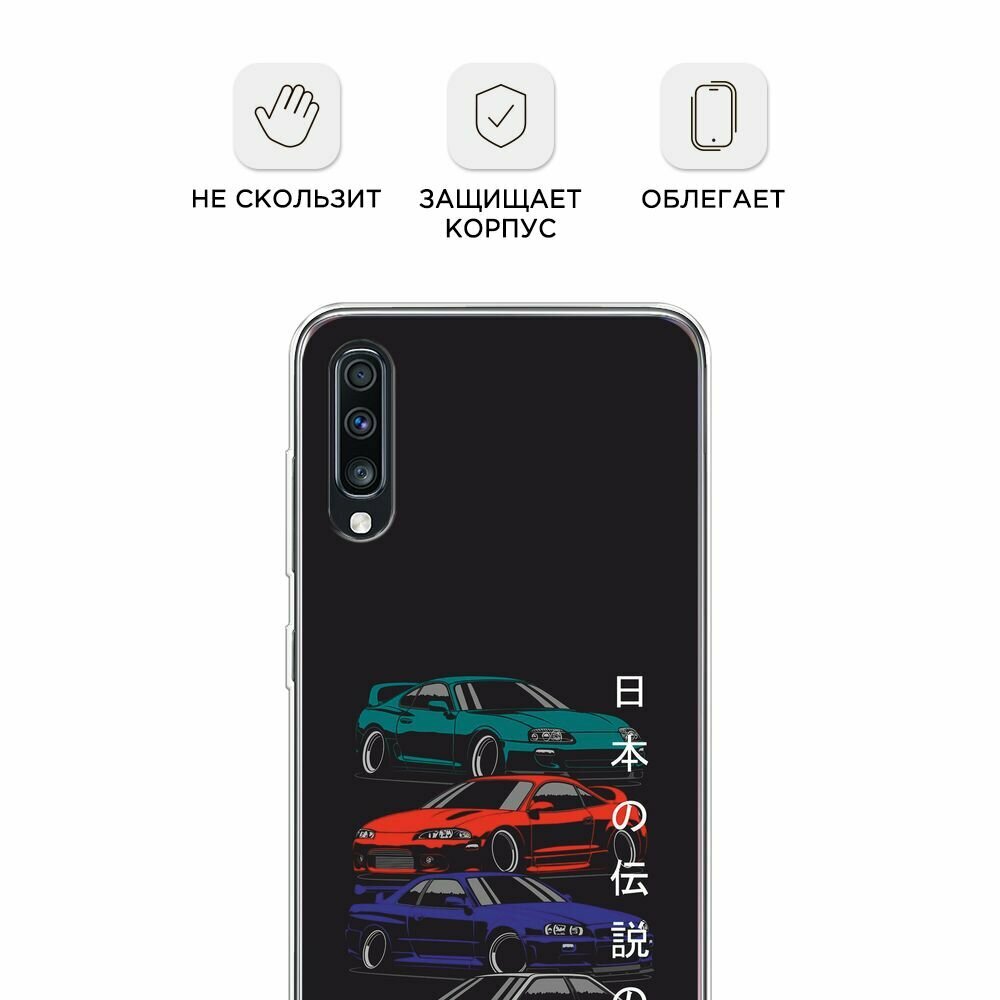 Чехол на Samsung Galaxy A70 / Самсунг Галакси А70 с принтом "JDM Legend cars" — фото 1