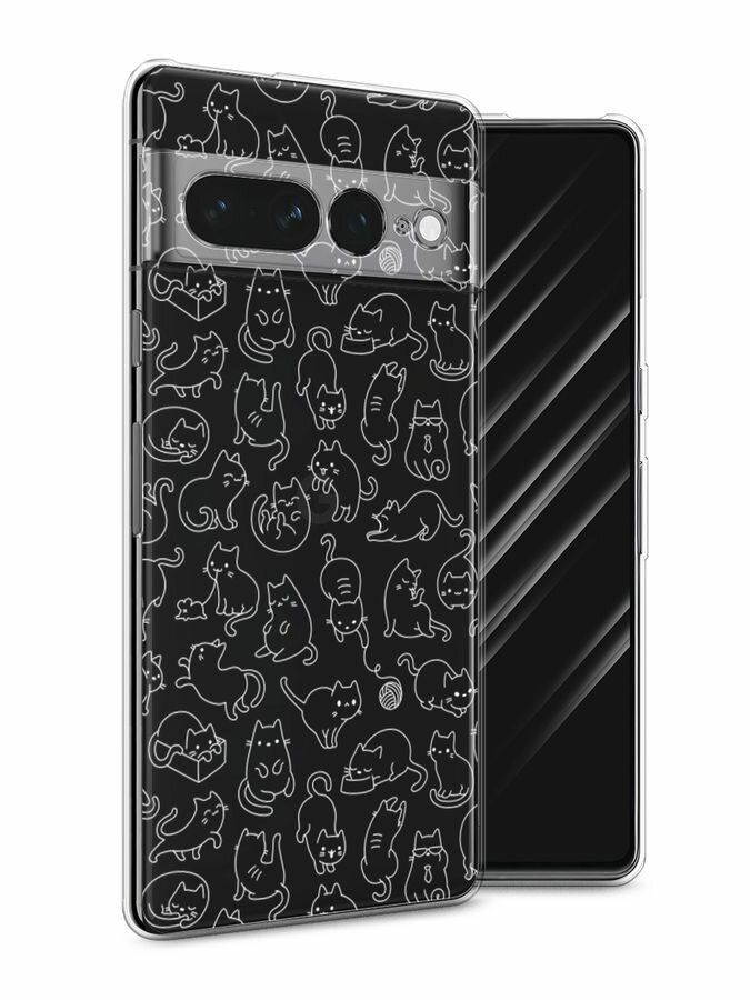 Чехол на Google Pixel 7 Pro / Гугл Пиксель 7 Про с принтом "Шкодливые котики линии", прозрачный