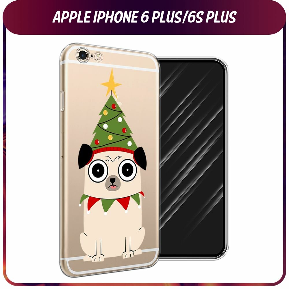 Чехол на Apple iPhone 6 Plus/6S Plus / Айфон 6 Плюс/Айфон 6С Плюс с принтом Собачка с ёлочкой, прозрачный