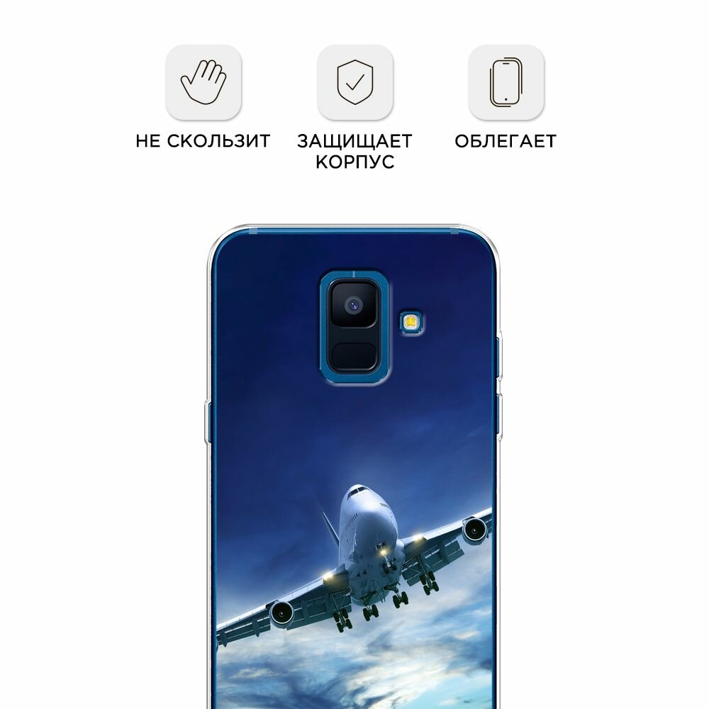 Чехол на Samsung Galaxy A6 / Самсунг Галакси А6 с принтом "Самолет в небе" — фото 1