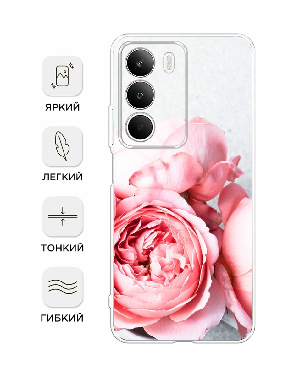 Силиконовый чехол на Realme C71/P3 Lite 4G / Реалми С71/P3 Лайт 4G с принтом "Пионы на белом" — фото 1