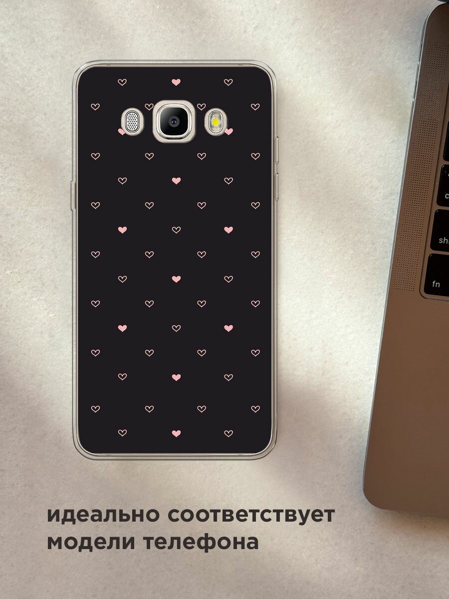 Чехол на Samsung Galaxy J5 2016 / Самсунг Галакси Джей 5 2016 с принтом "Черный фон и сердечки" — фото 1