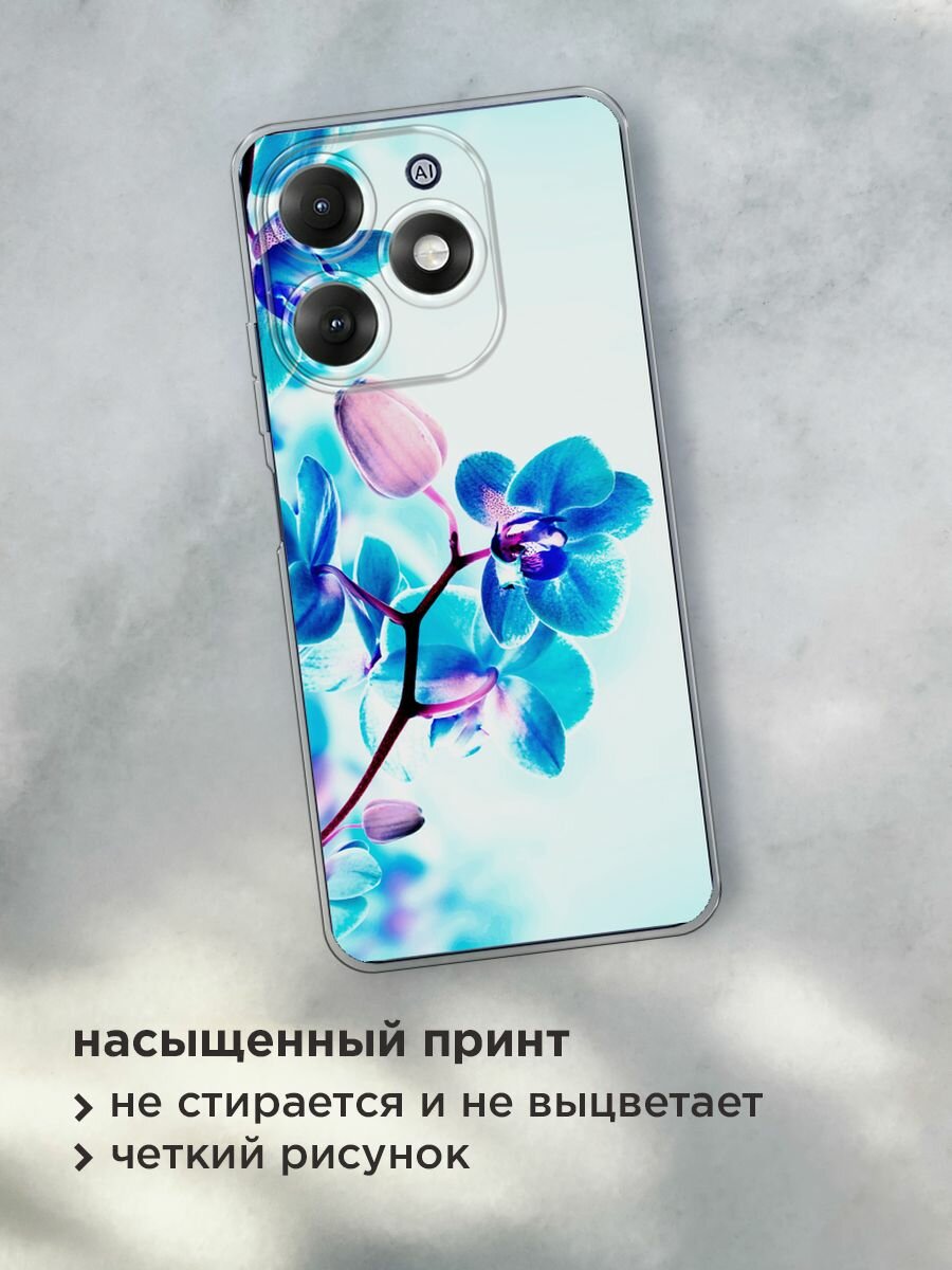 Силиконовый чехол на Itel A70 / Ител А70 с принтом "Голубая орхидея" — фото 1