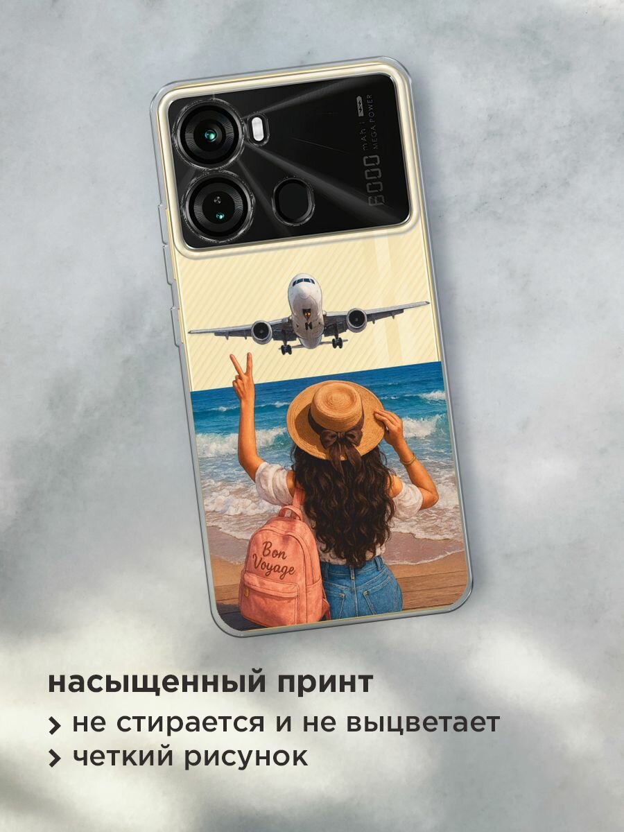 Чехол на Itel P40 / Ител P40 с принтом "Bon Voyage", прозрачный — фото 1