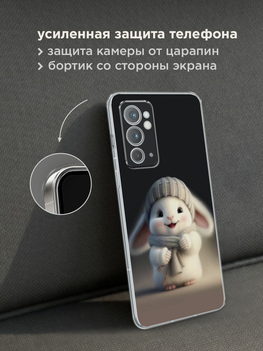 Чехол на OnePlus 9RT / ВанПлас 9RT с принтом "Белый крольчонок в шапке" — фото 1