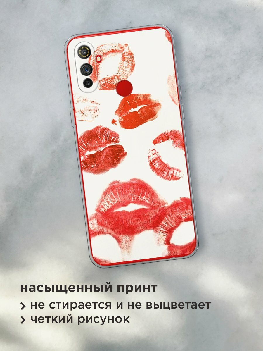 Силиконовый чехол на Realme C3 / Реалми C3 с принтом Следы помады — фото 1