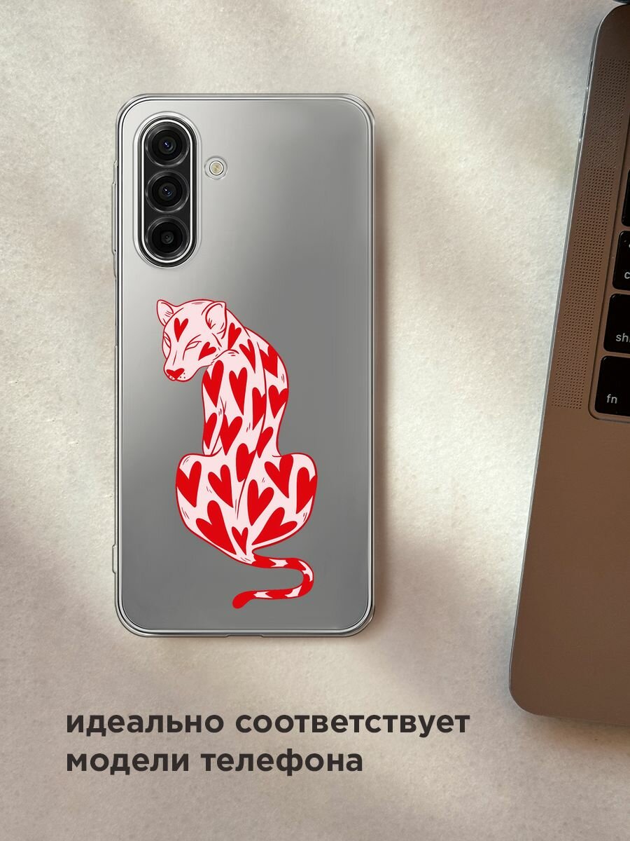 Чехол на Samsung Galaxy A17/A18 / Самсунг А17/А18 с принтом "Heart panther 2 - 14 февраля", прозрачный — фото 1