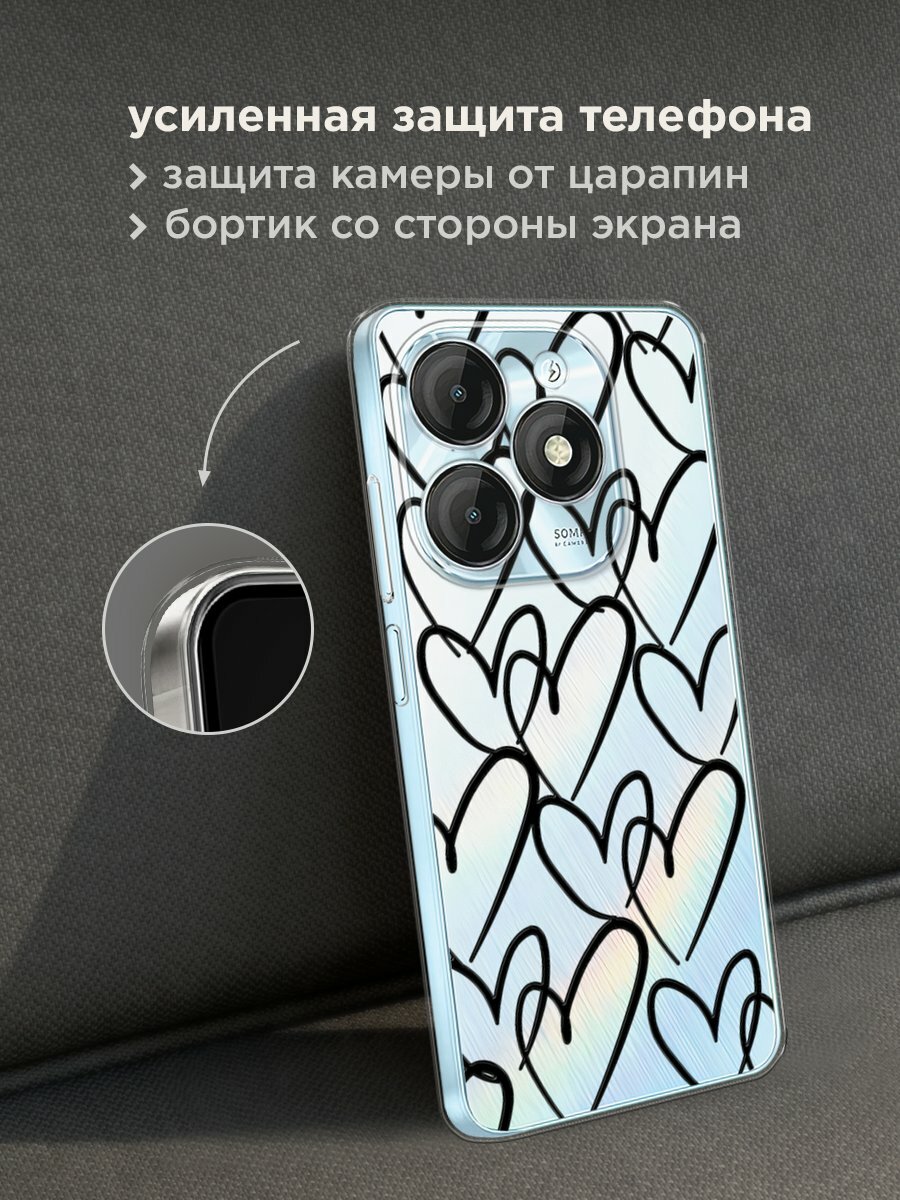 Чехол на Itel P55 / Ител Р55 с принтом "Hearts doodle black 1" — фото 1