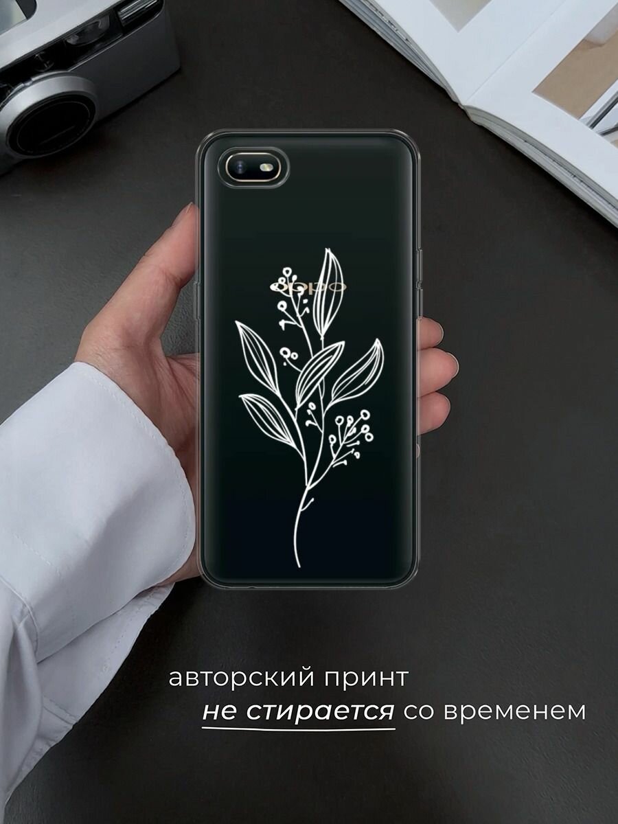 Чехол на Oppo A1k / Оппо А1к с принтом "Ветка с листочками и цветами", прозрачный — фото 1