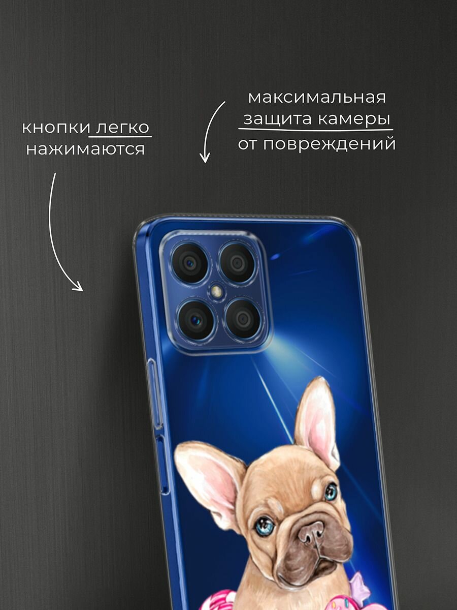 Чехол на Honor X8 / Хуавей X8 с принтом "Бульдог и сладости", прозрачный — фото 1