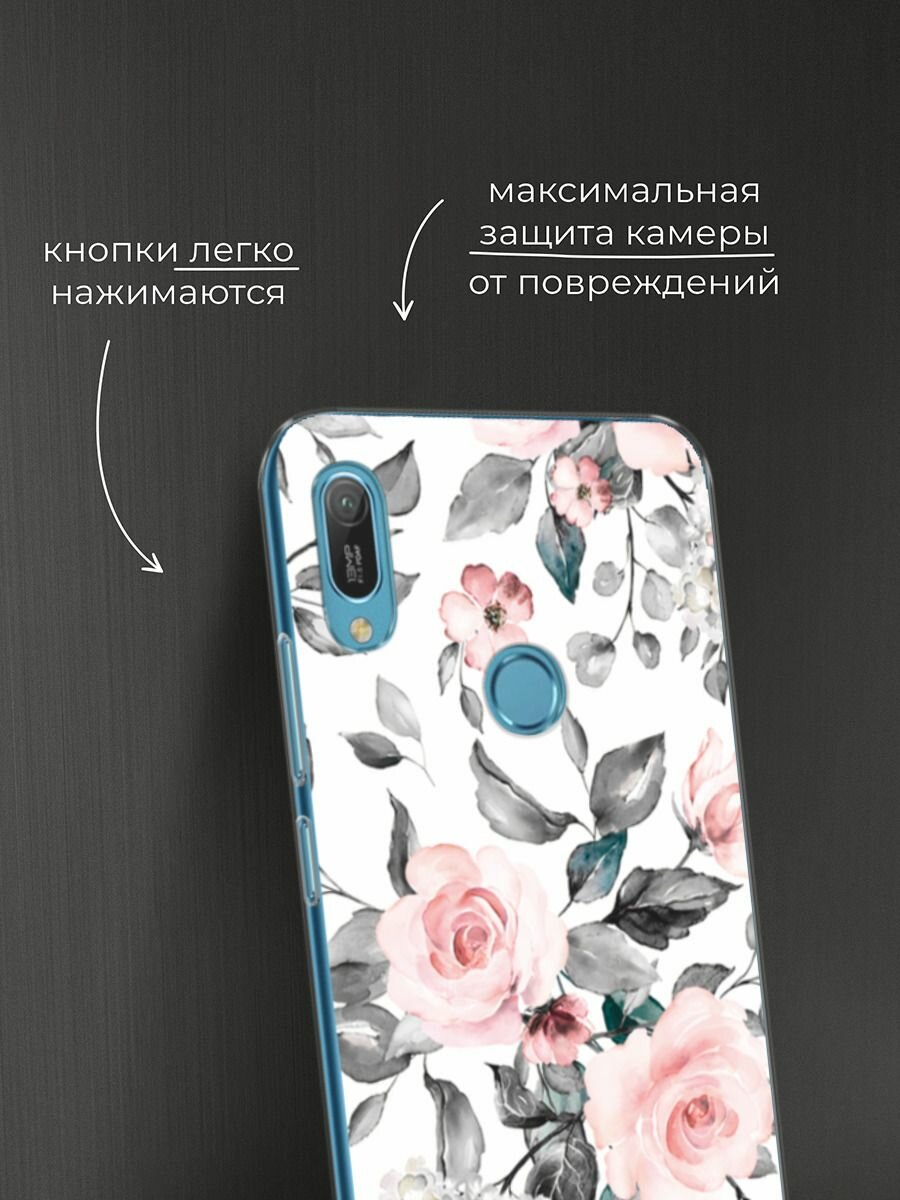 Чехол на Honor 8A/8A Pro/Huawei Y6s/Y6 2019 / Хонор 8А с принтом "Розы на белом" — фото 1