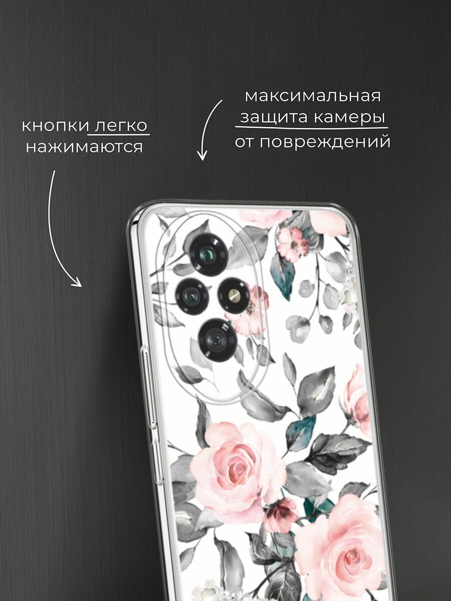 Силиконовый чехол на Honor 200 / Хонор 200 с принтом "Розы на белом" — фото 1