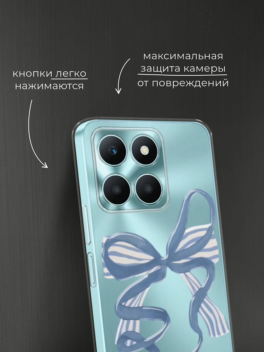 Чехол на Honor X6A / Хонор X6A с принтом "Полосатый голубой бант 2" — фото 1