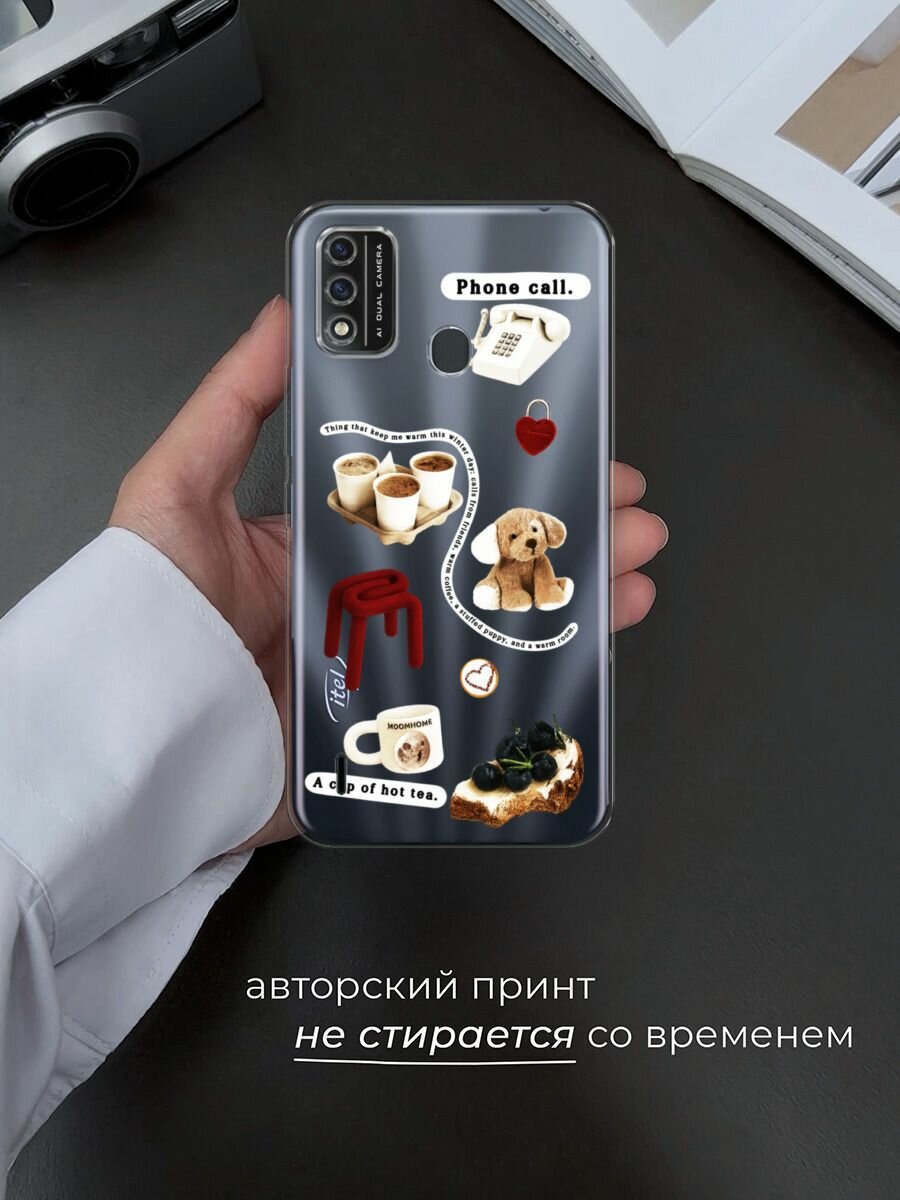 Чехол на Itel A48 / Ител А48 с принтом "Phone call", прозрачный — фото 1