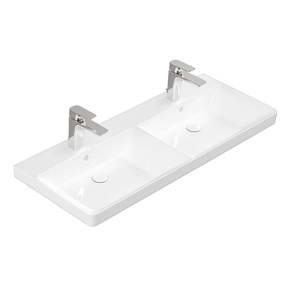 Мебельная раковина Dreja Luxury 120 встраиваемая, двойная, раковина для ванной, на 2 смесителя, белая, прямоугольная