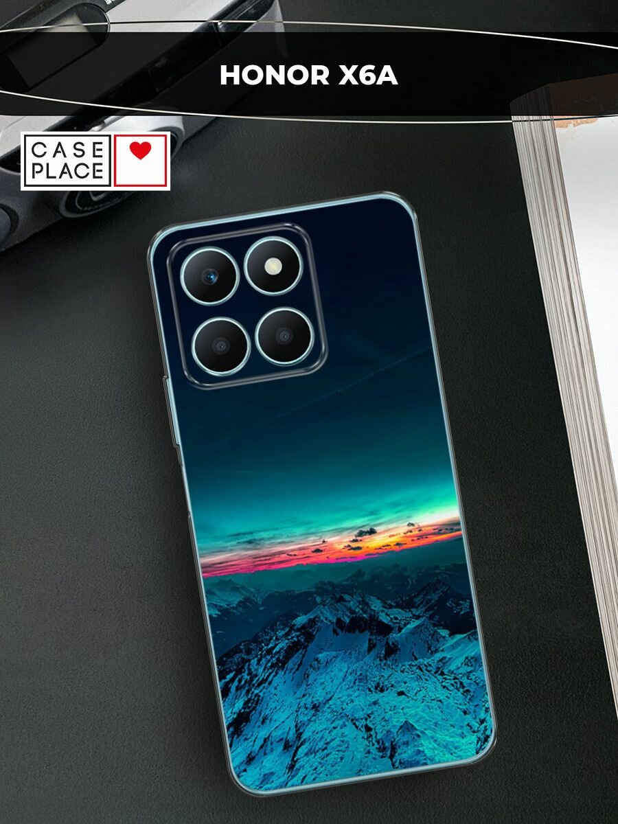 Силиконовый чехол на Honor X6A / Хонор X6A с принтом "Закат в горах"