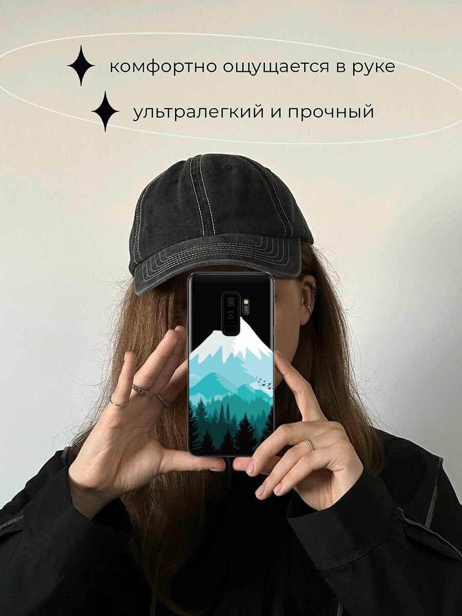 Чехол на Samsung Galaxy S9 + / Самсунг Галакси С9 Плюс с принтом "Синяя снежная гора", прозрачный — фото 1
