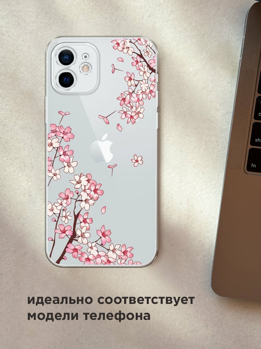 Чехол на Apple iPhone 12 mini / Айфон 12 Мини с принтом "Ветви сакуры 1", прозрачный — фото 1