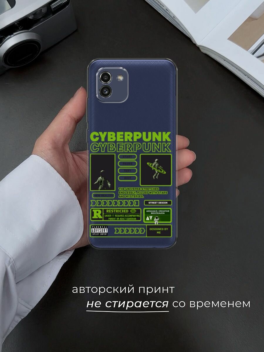 Чехол на Samsung Galaxy A03 / Самсунг Галакси А03 с принтом "Cyberpunk", прозрачный — фото 1