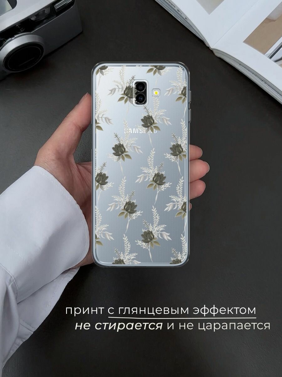 Чехол на Samsung Galaxy J6 + / Самсунг Галакси J6 Плюс 2018 с принтом "Паттерн цветы сепия" — фото 1