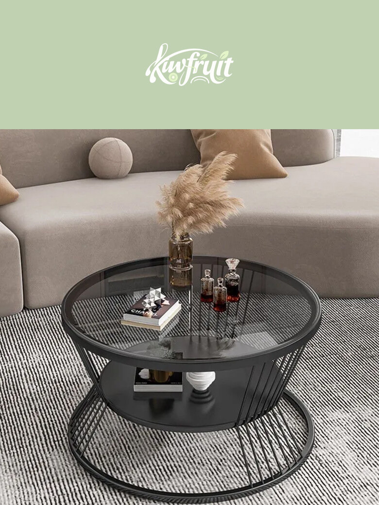 Журнальный стол Shop Lighting, металл + закаленное стекло, круглая столешница