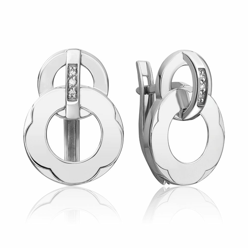 Серьги, белое золото, 585 проба, родирование, бриллиант