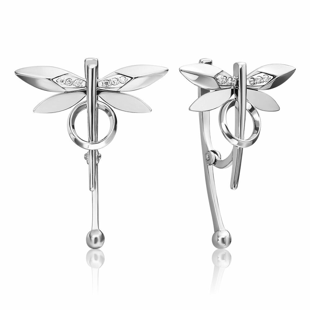 Серьги, белое золото, 585 проба, родирование, бриллиант