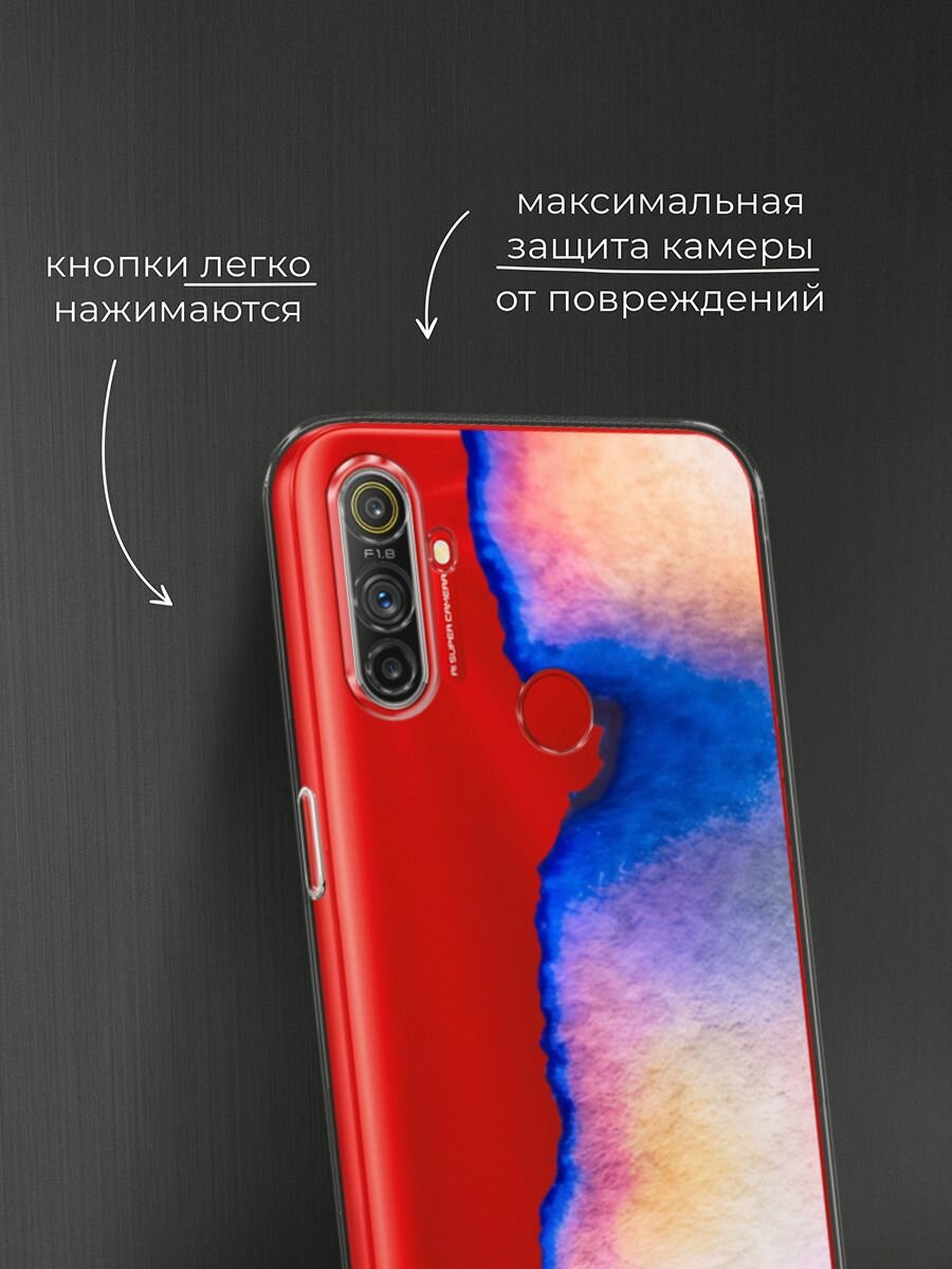 Чехол на Realme C3 / Реалми C3 с принтом Синяя акварель, прозрачный — фото 1