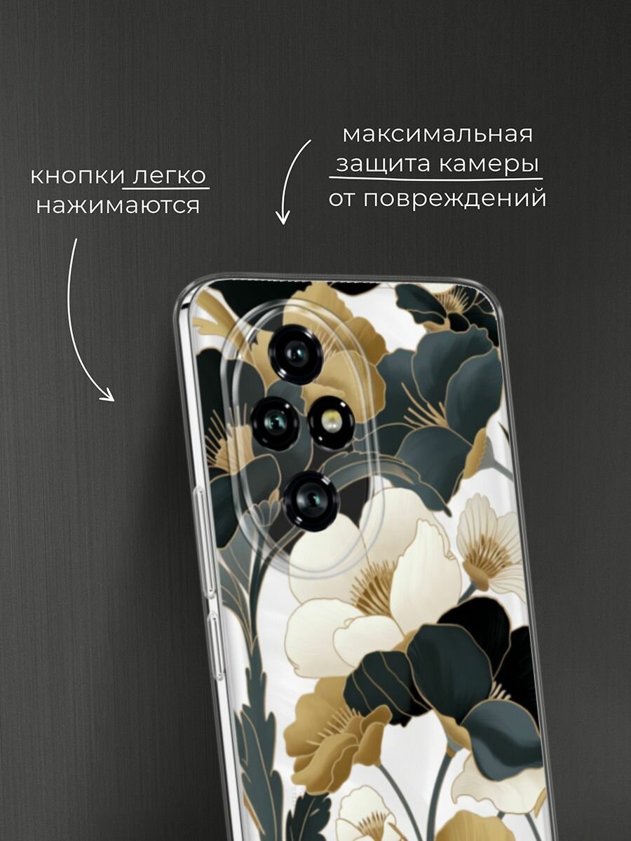 Чехол на Honor 200 Pro / Хонор 200 Про с принтом Золотые цветы — фото 1