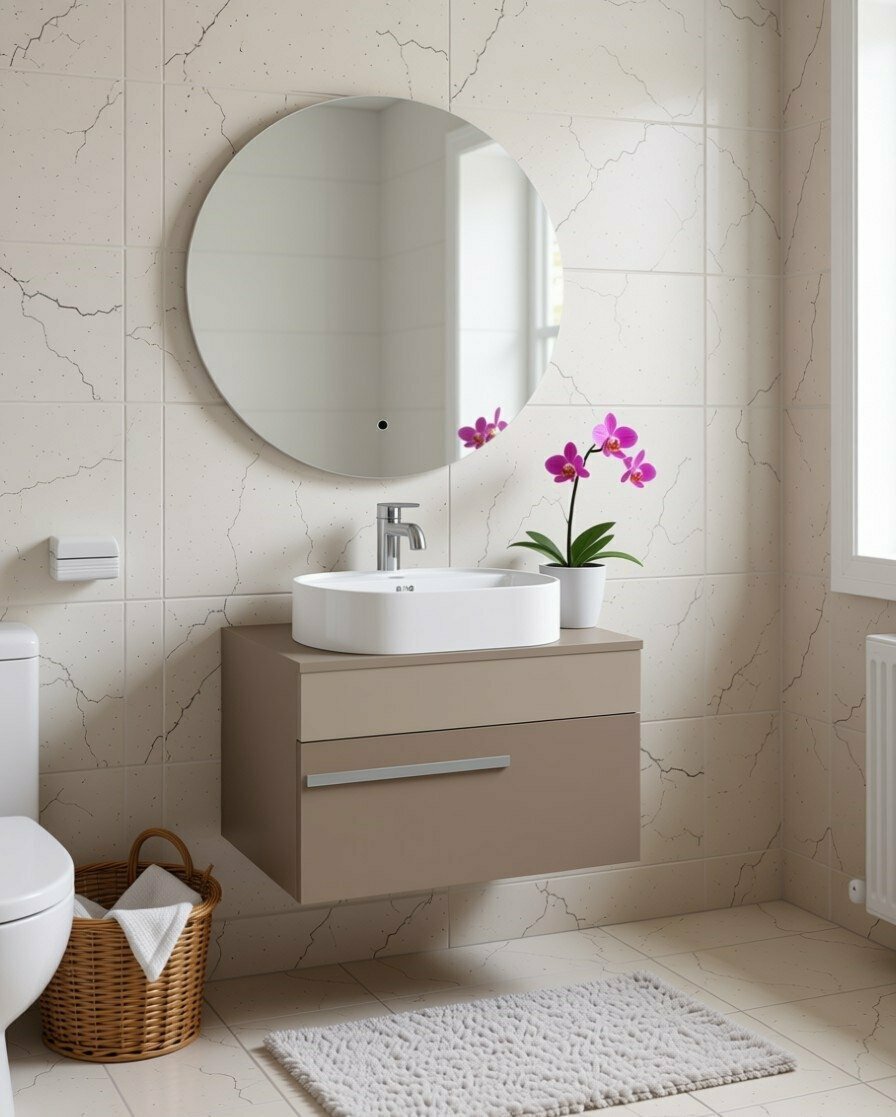 Мебель для ванной Вудлайн 65, розовый-бежевый, раковина Нова, зеркало Руан D65