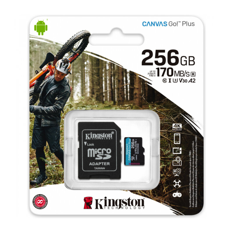 Карта памяти micro SDXC 256Gb Kingston Canvas Go Plus UHS-I U3 A2 + ADP (170/90 MB/s) SDCG3/256GB