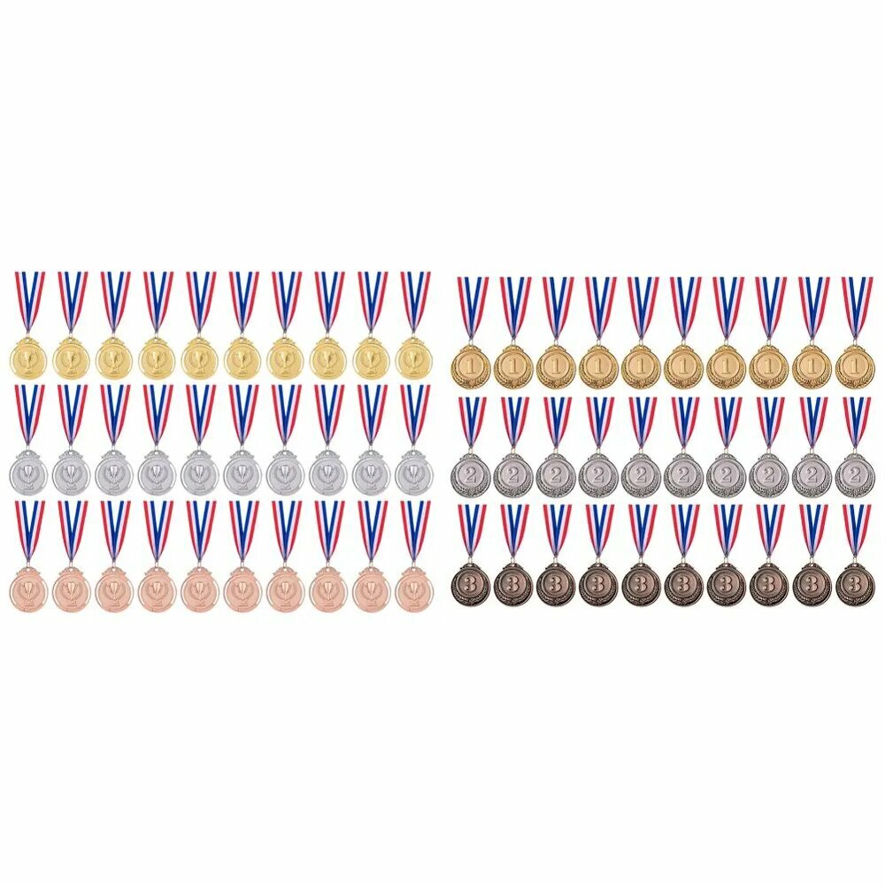 60 шт. Золотые, серебряные и бронзовые медали, по 20 штук в каждой, медали для победителей