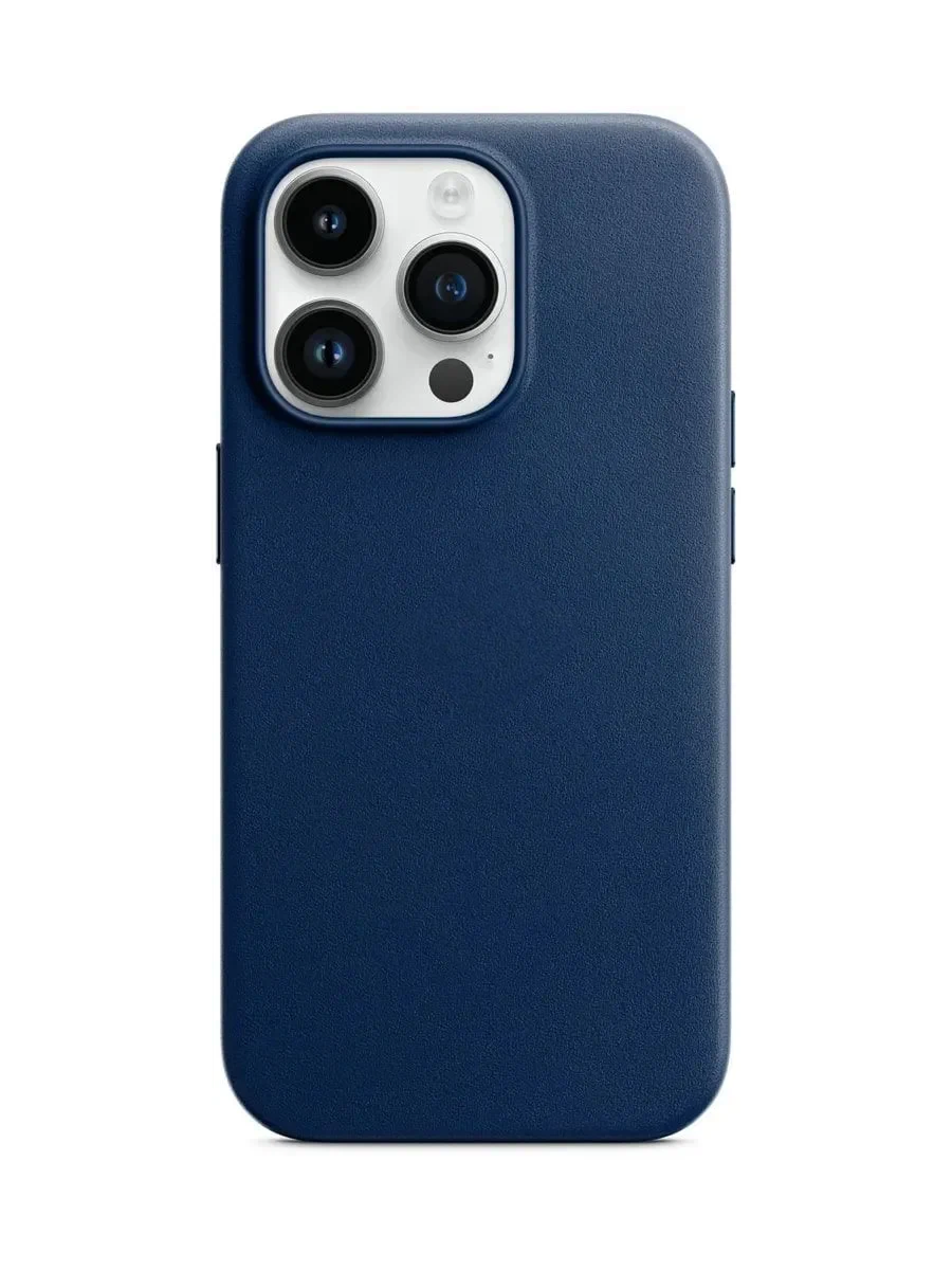 Кожаный чехол Магсейф для iPhone 15 Pro Max Indigo Blue / Анимация NFC / Leather Case Магсейф для Айфон 15 Про Макс / Синий