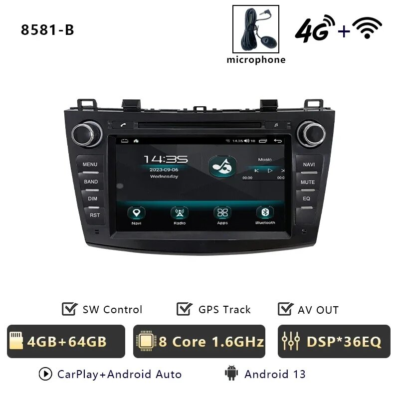 Автомагнитола CHSTEK, 8 дюймов, Android 13, для Mazda 3 BL 2009-2013 8581B