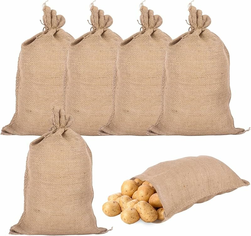 6 упаковок натуральных мешков из мешковины с завязками, 40X60CM