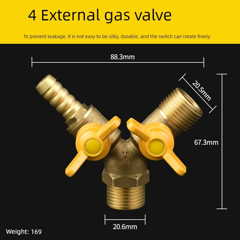Газовый кран бытовой, утолщенный, трехходовой, 1/2 дюйма, латунный, для природного газа, прочный шаровой кран