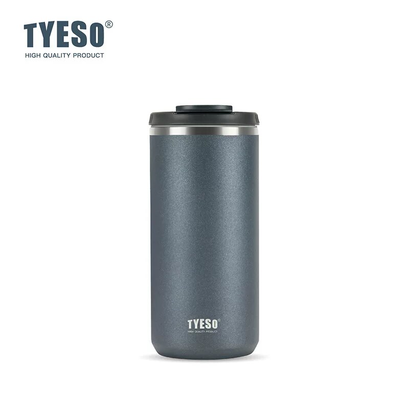 TYESO термос из нержавеющей стали 304, цвет глубокий черный, 600 мл - герметичная крышка, портативный для кофе и чая