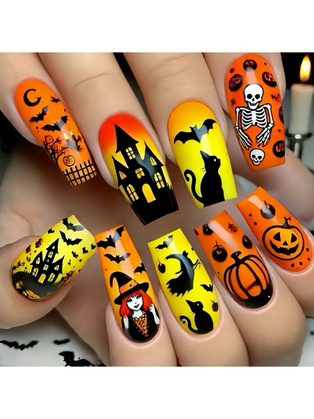 Хэллоуин Тыква летучая мышь Призрак Черепа Средней длины Европейская Квадратная Броня