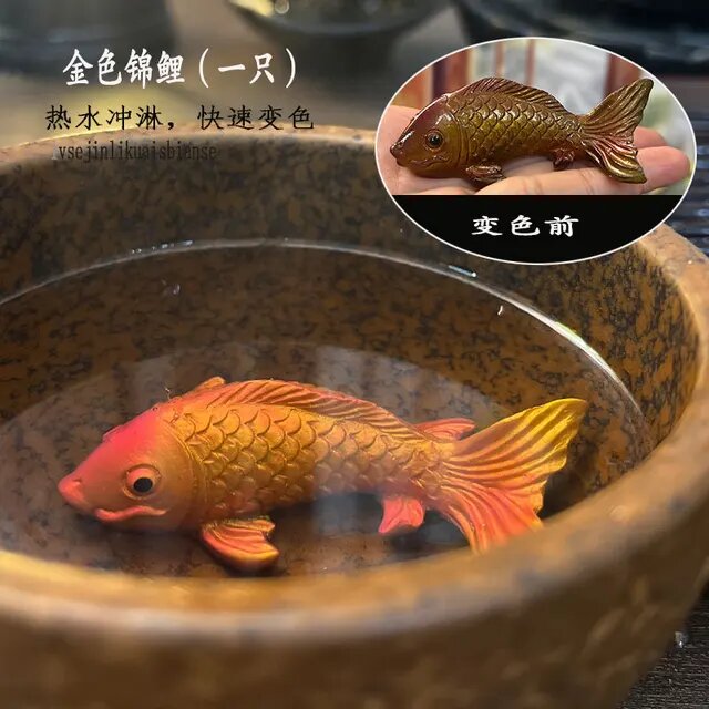 Креативный декоративный элемент для чайного сервиза в виде меняющей цвет фигурки карпа кои из смолы, китайский талисман в виде двух рыбок, приносящих удачу, украшение для дзен-чайной церемонии.