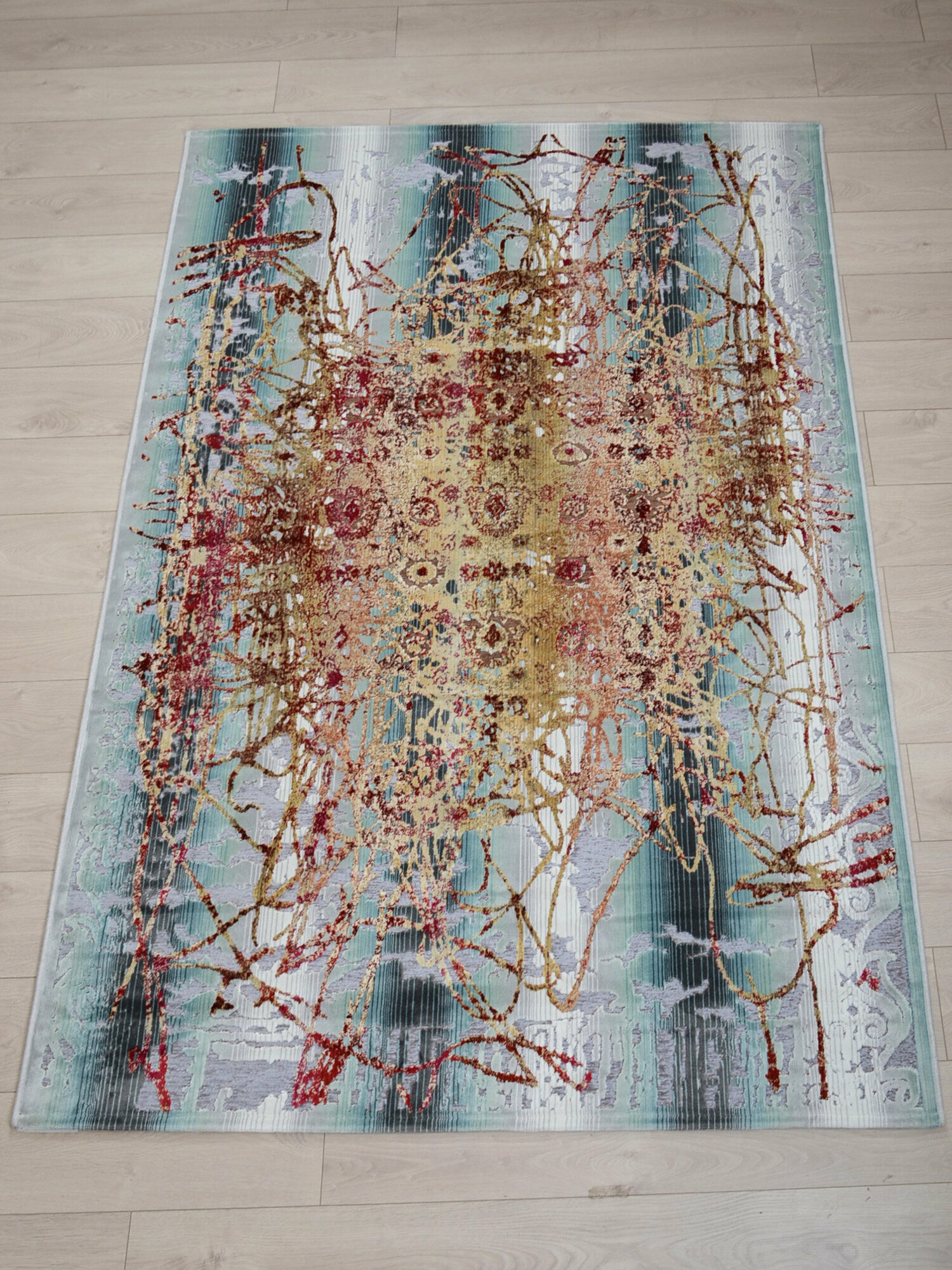 Ковер для комнаты на пол, палас в гостиную, Симфония, 120х180 см, 620X, бирюзовый